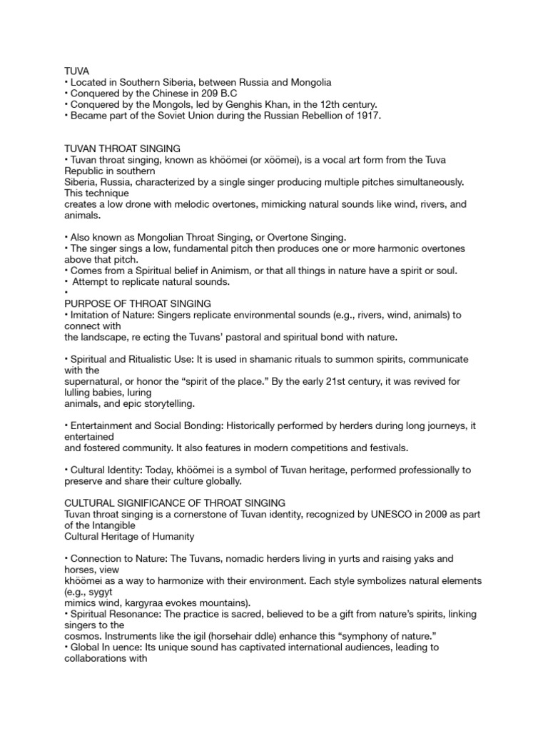 Tuvan Throat Singing: Cultural Heritage | PDF