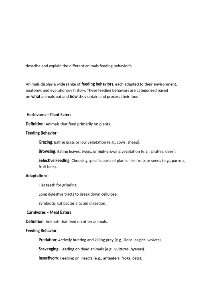 Animal Feeding Behaviors Explained | PDF | Predation | Foods