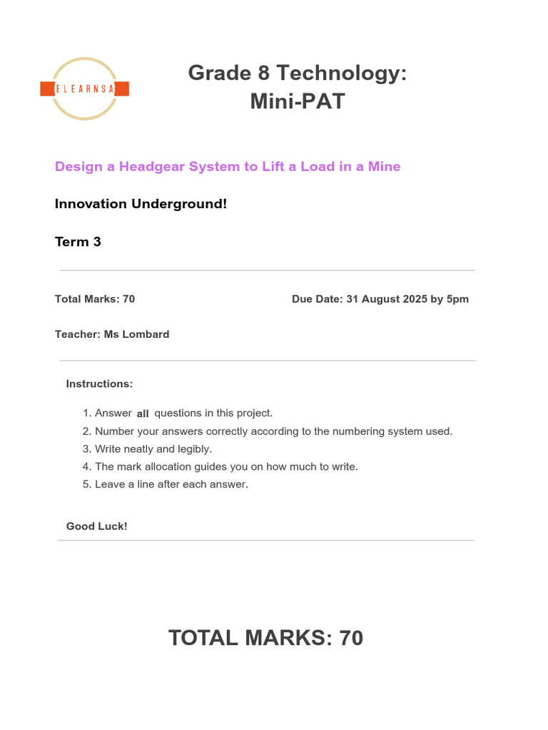 Grade 8 Technology Mini-PAT: Headgear Design | PDF | Mining | Heavy ...