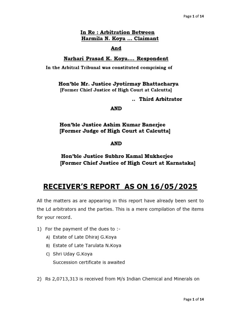 Recievers Report of ICA As On The 16th May 2025 | PDF | Money