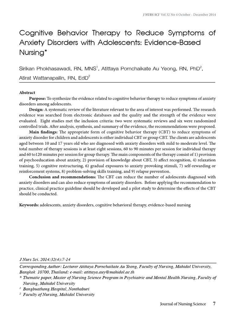 Cognitive Behavior Therapy To Reduce Symptoms of Anxiety Disorders With ...