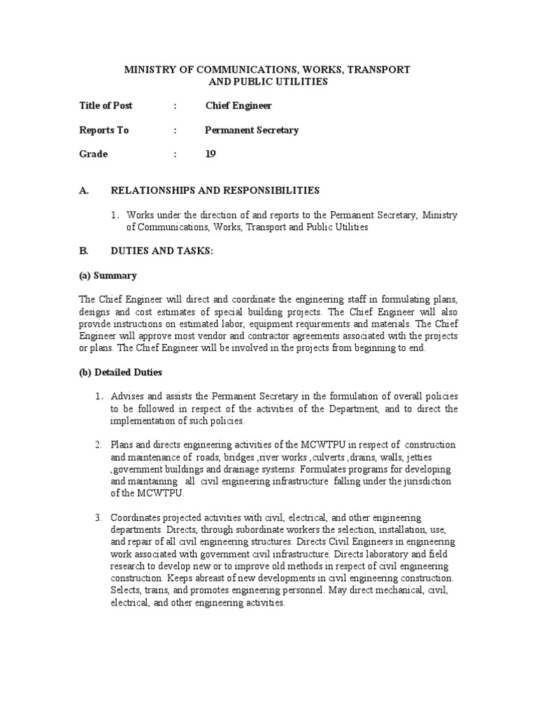 Chief Engineer[1]- Job Description[1] | Engineer | Engineering