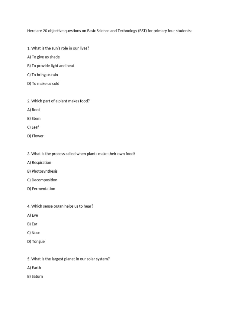 20 Basic Science Questions for Kids | PDF