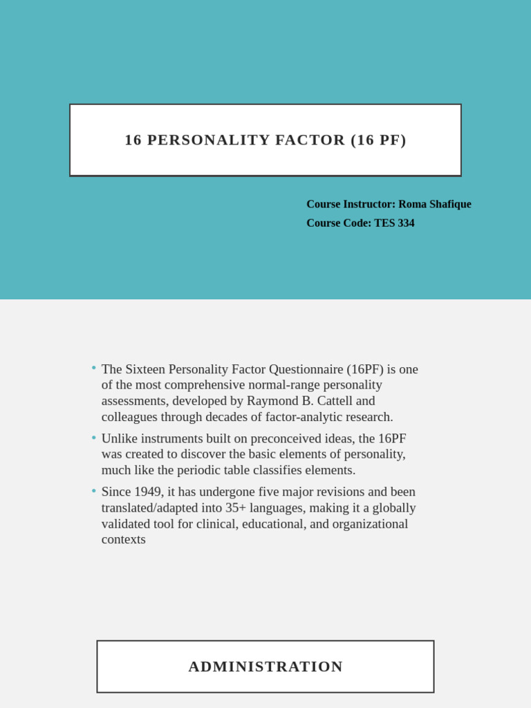 Overview of the 16 Personality Factor Test | PDF | Behavioural Sciences ...