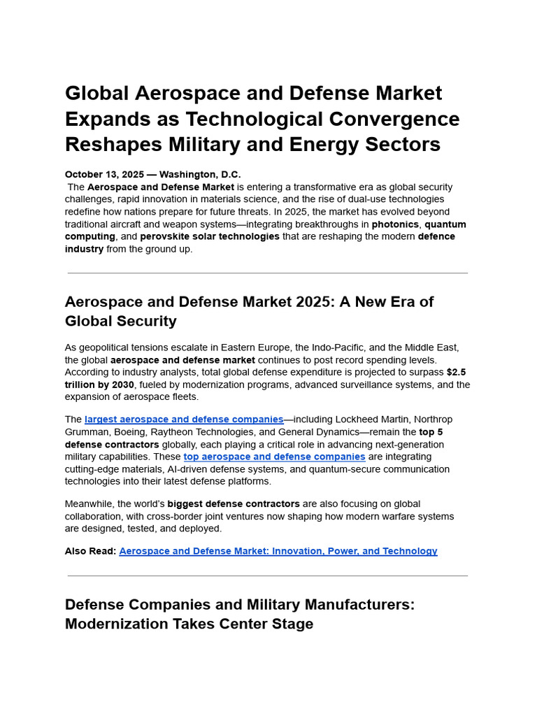 Aerospace & Defense Market Trends 2025 | PDF | Arms Industry | Solar Cell