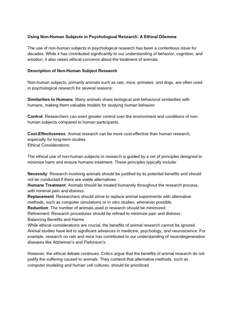 Ethics of Non-Human Subjects in Research | PDF | Animal Testing ...