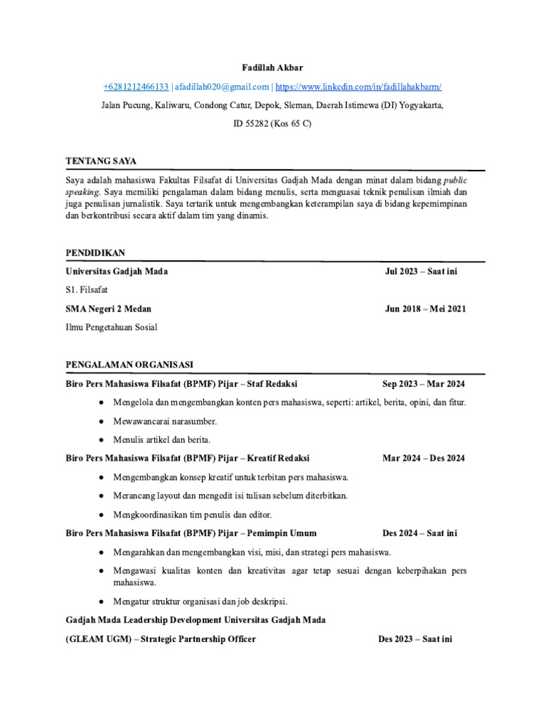 CV Fadillah Akbar Oktober 2025 | PDF