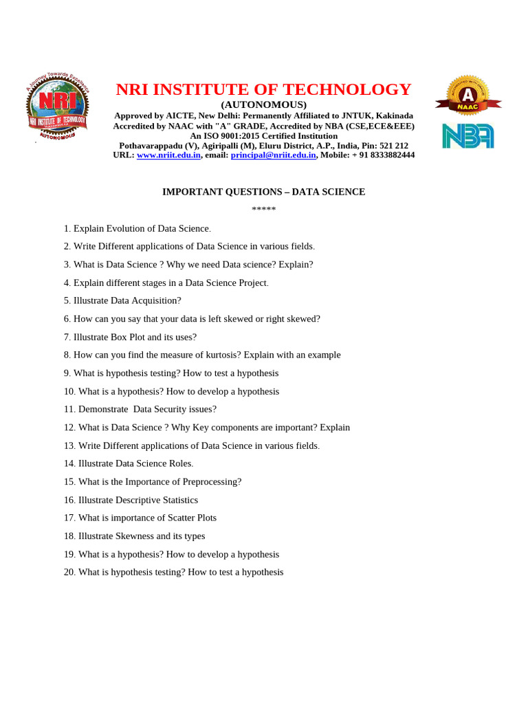 Important Data Science Questions Guide | PDF