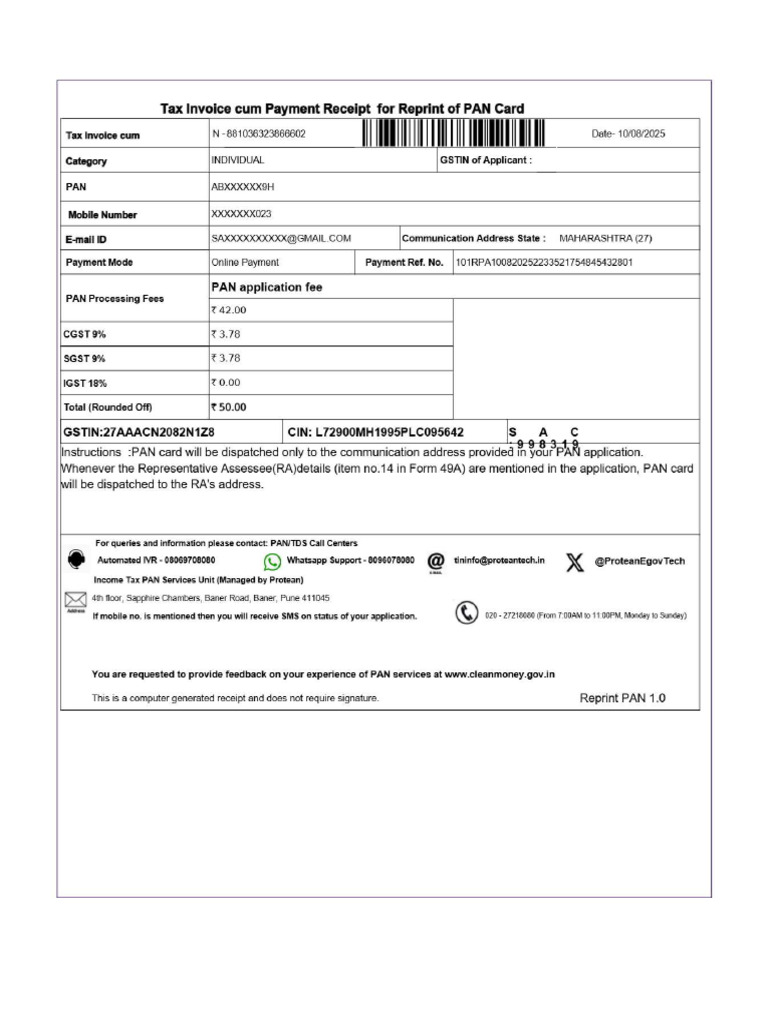 Pan Card Reprint Application | PDF