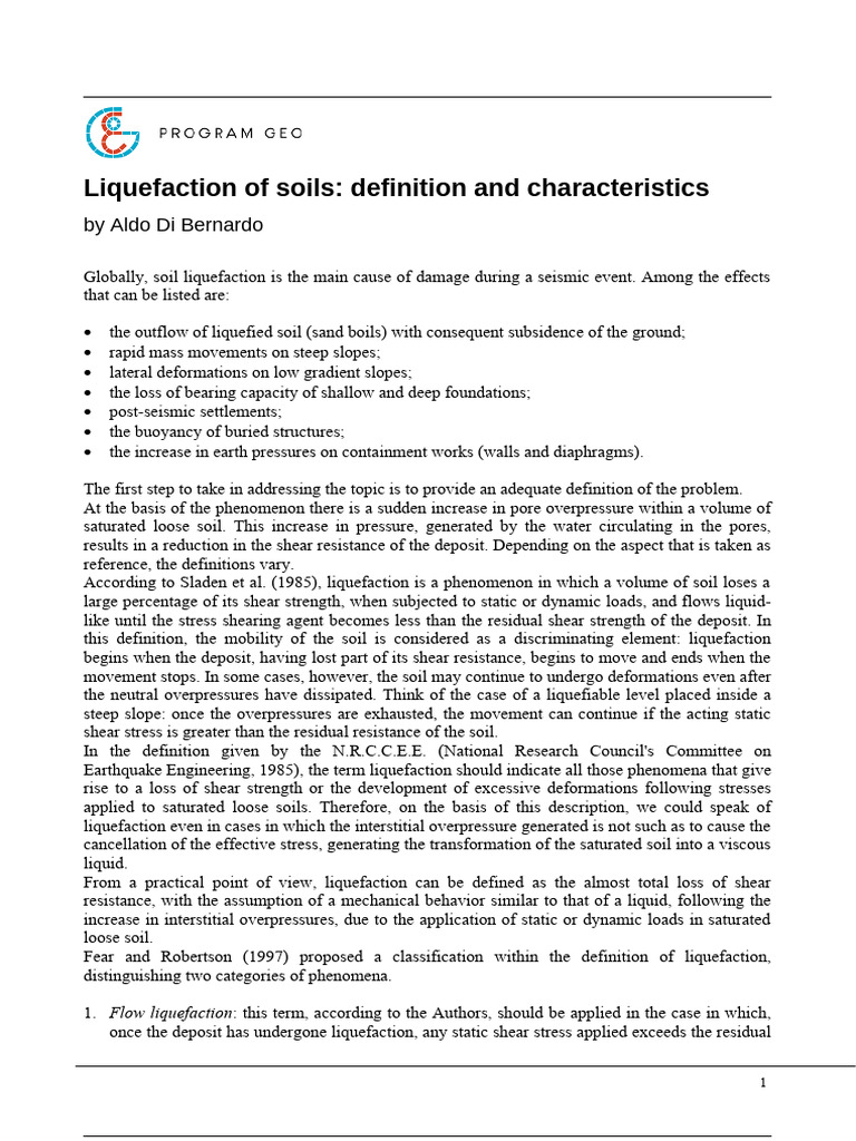 Soil Liquefaction: Definition & Effects | PDF | Continuum Mechanics ...