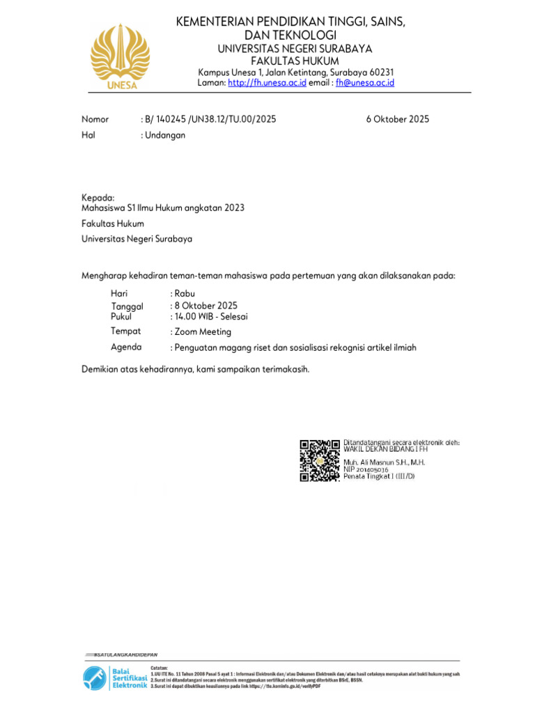 Undangan Penguatan Magang Riset Dan Sosialisasi Rekognisi Artikel ...