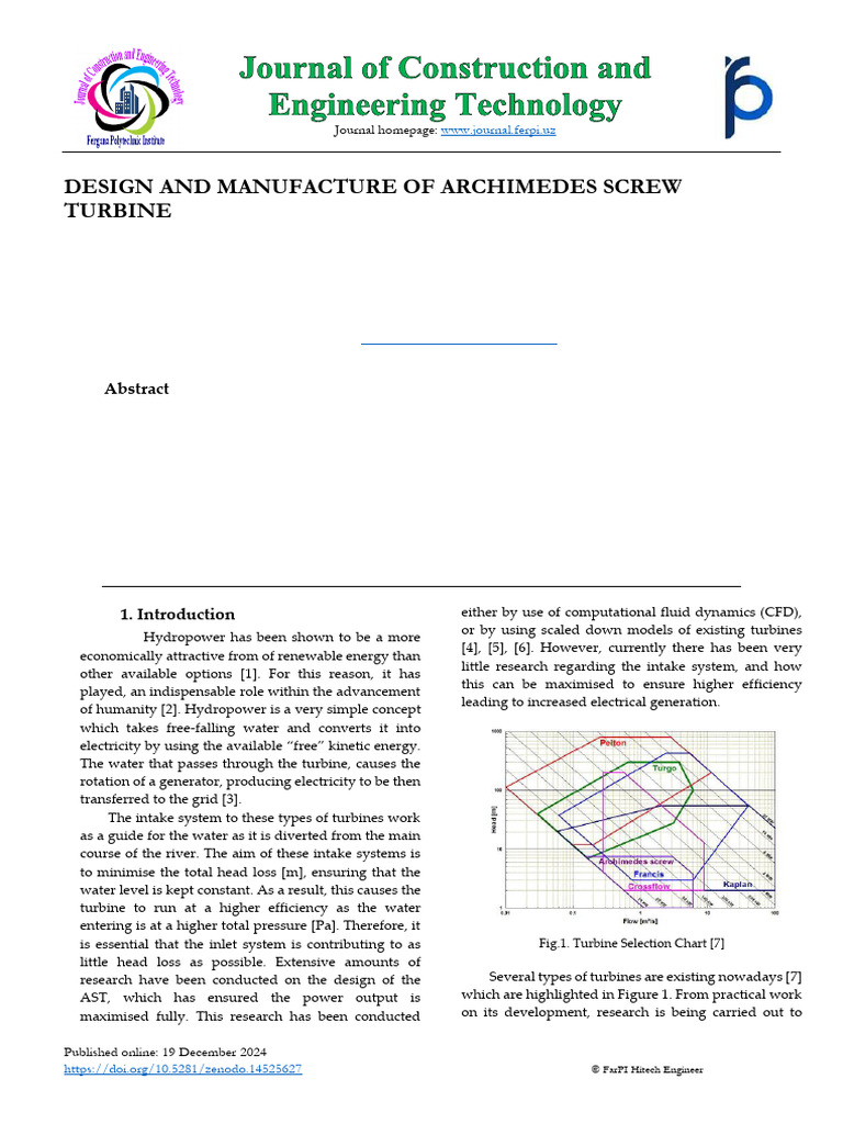 Design and Manufacture of Archimedes Screw Turbine | PDF | Turbine ...
