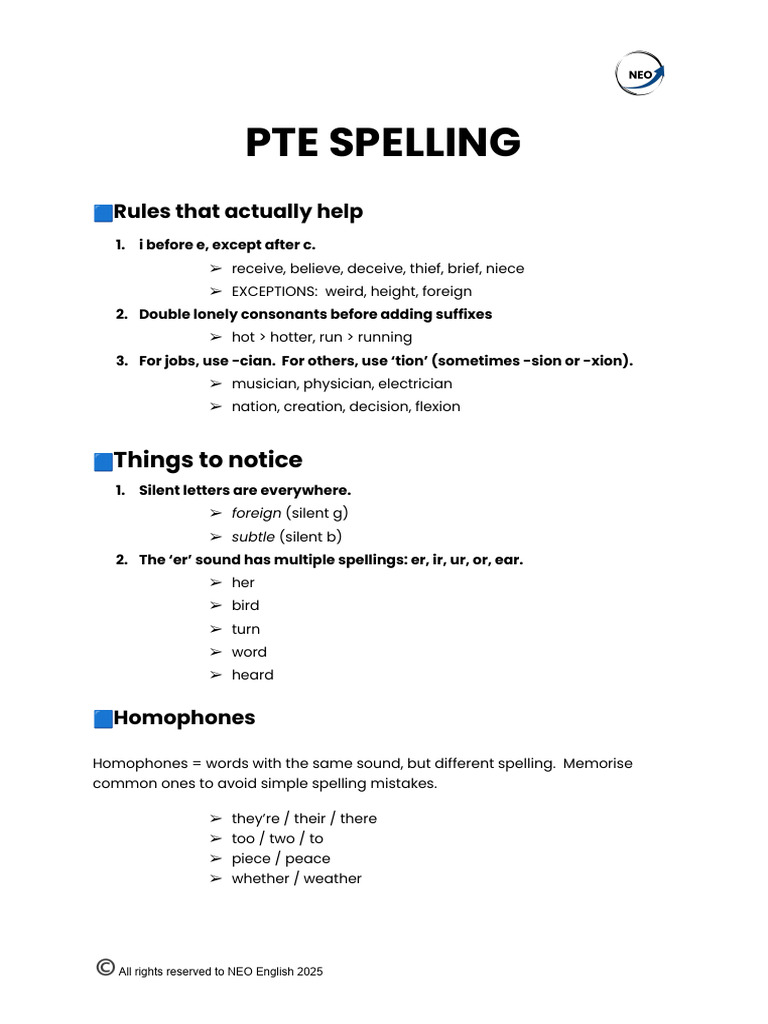 Pte Spelling List - Top 30 | PDF