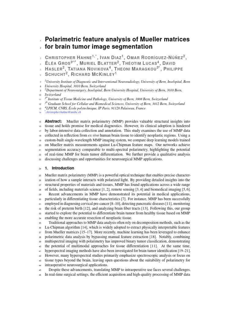 Polarimetric Feature Analysis of Mueller Matrices For Brain Tumor Image ...
