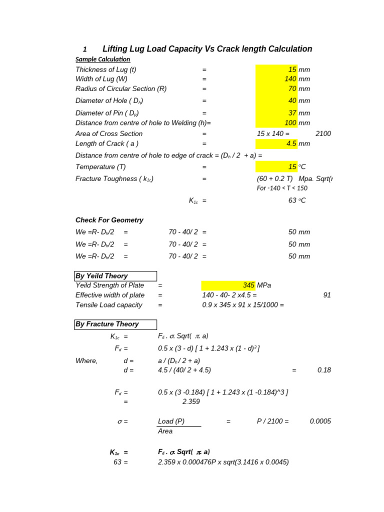 Lifting Lug Load Capacity Calculation | PDF | Fracture | Weathering