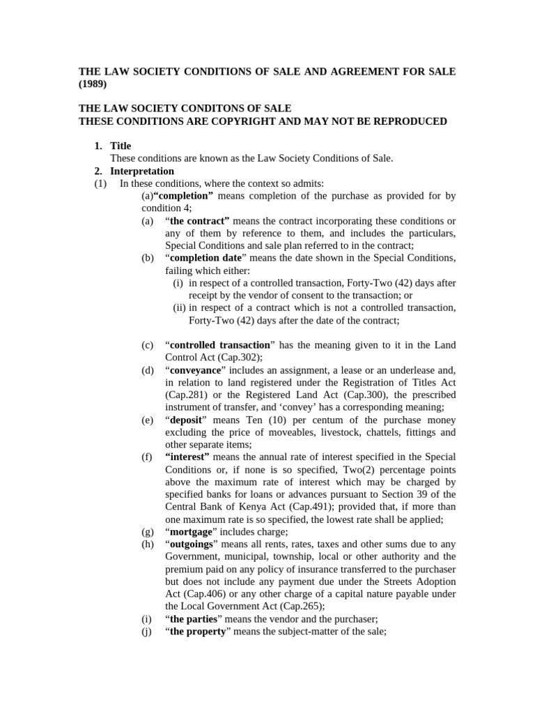 Law Society Sale Conditions 1989 | PDF | Lease | Apportionment