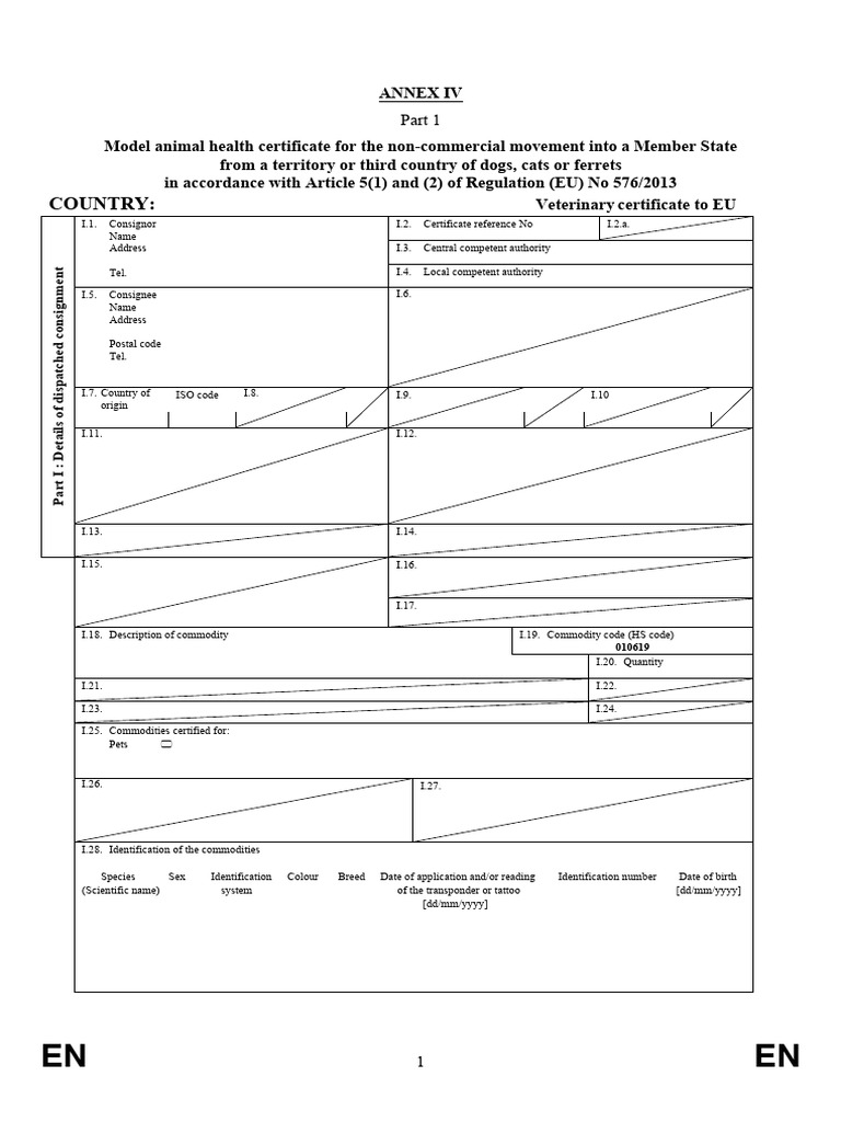 EU Health Certificate | PDF | Rabies | Vaccination