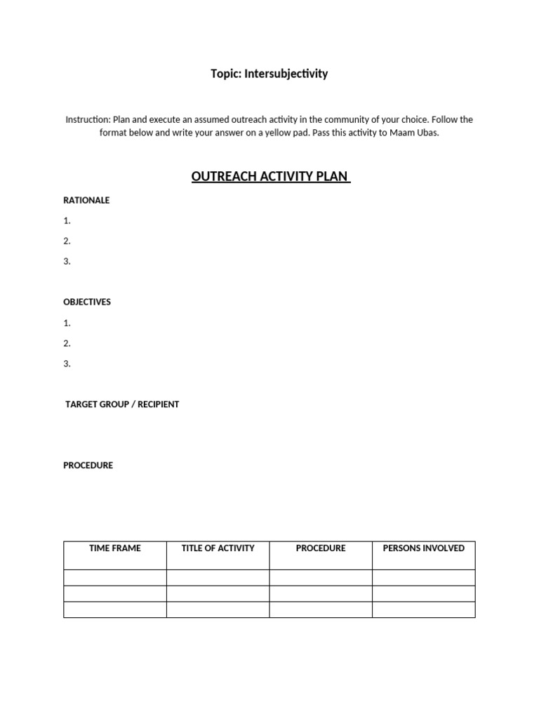 Community Outreach Activity Plan | PDF
