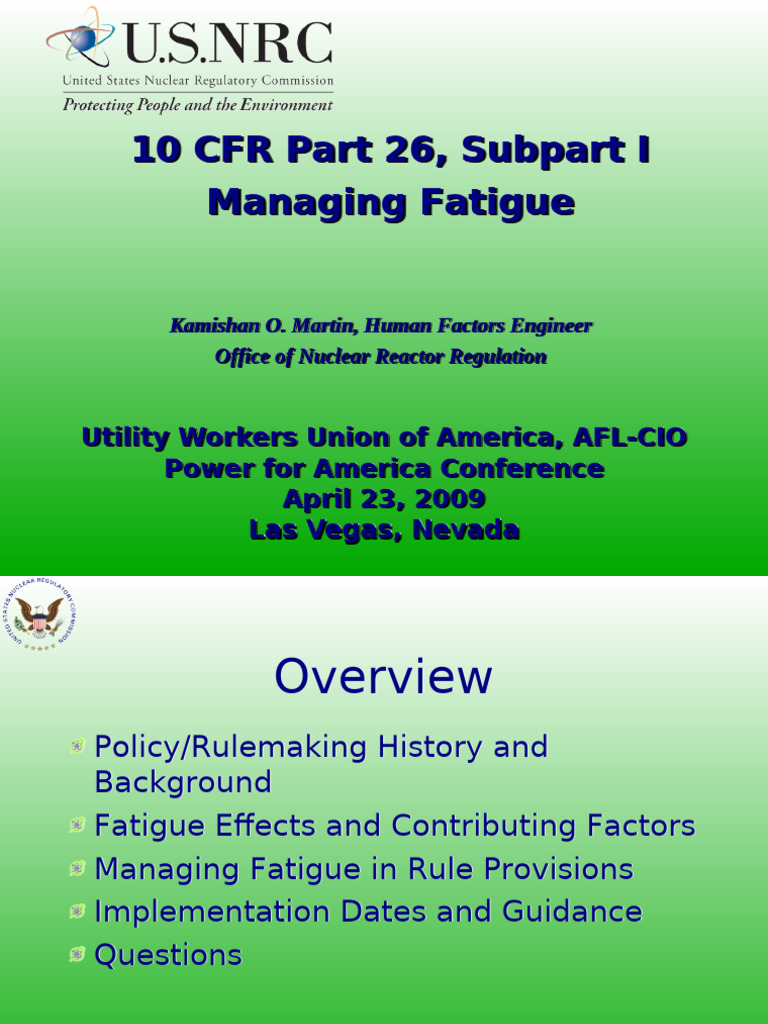 Managing Fatigue in Nuclear Industry | PDF | Nuclear Regulatory Commission