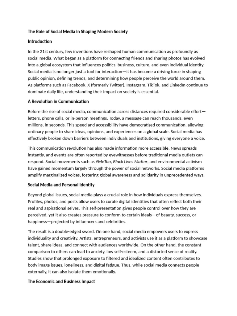 Impact of Social Media on Society | PDF | Social Media | Popular ...