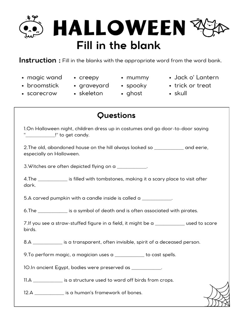 Halloween Words Worksheet in Black and White Fun Style | PDF ...
