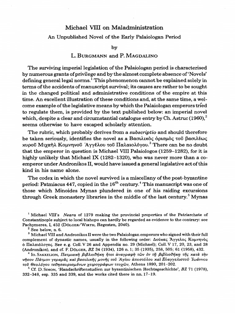 Michael VIII On Maladminitration - An Unpublished Novel of - L ...