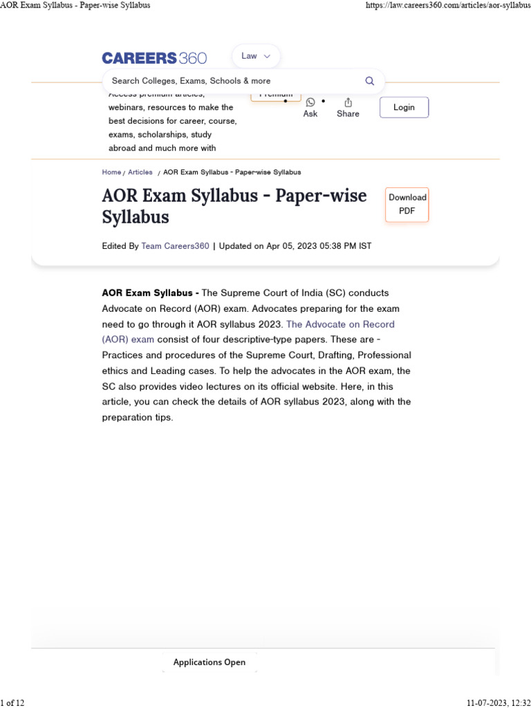 AOR Exam Syllabus - Paper-Wise Syllabus | PDF | Interlocutory Appeal ...