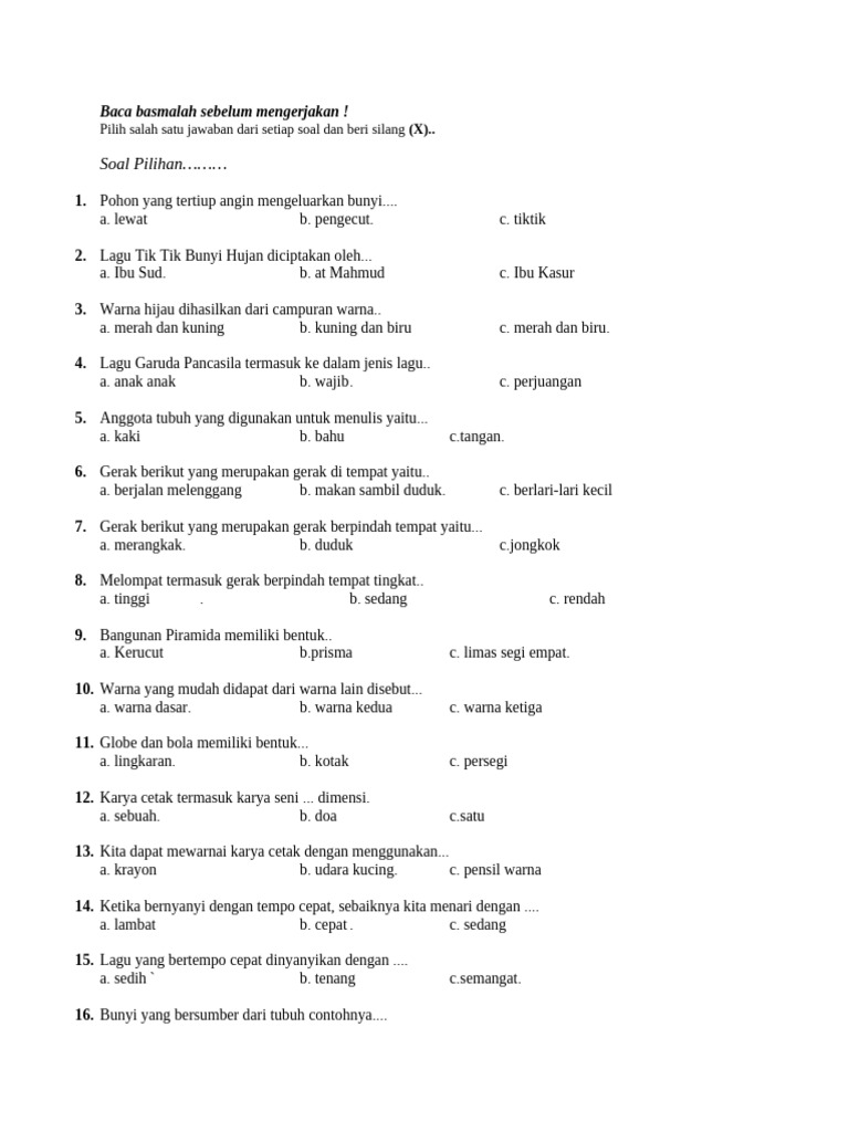 Soal Sumatif Kelas 1 Genap SBPD | PDF
