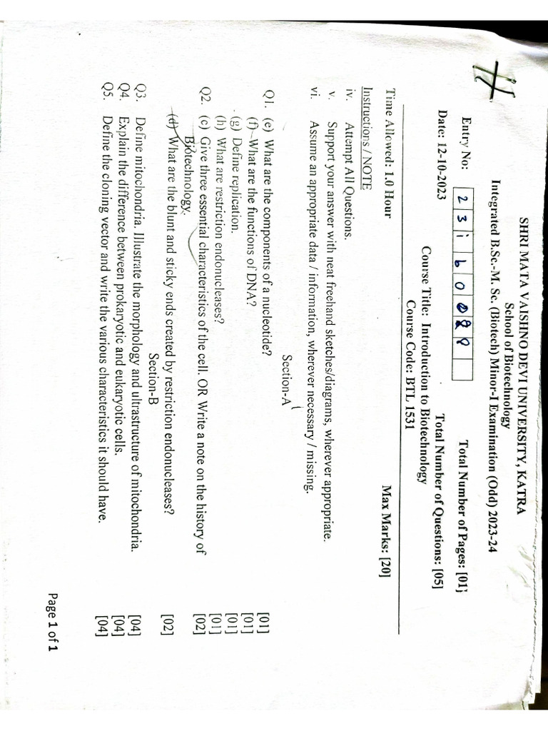 Question Paper 1st and 2nd Sem | PDF