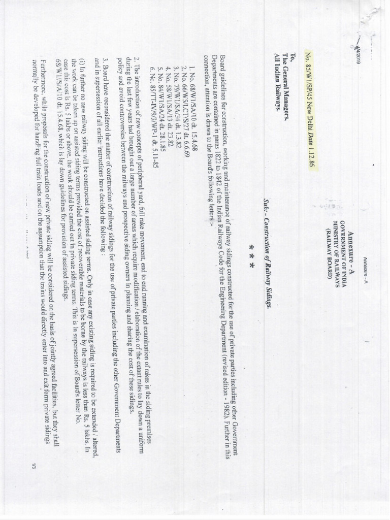 Annex II - Railway Board Circular 1986 | PDF