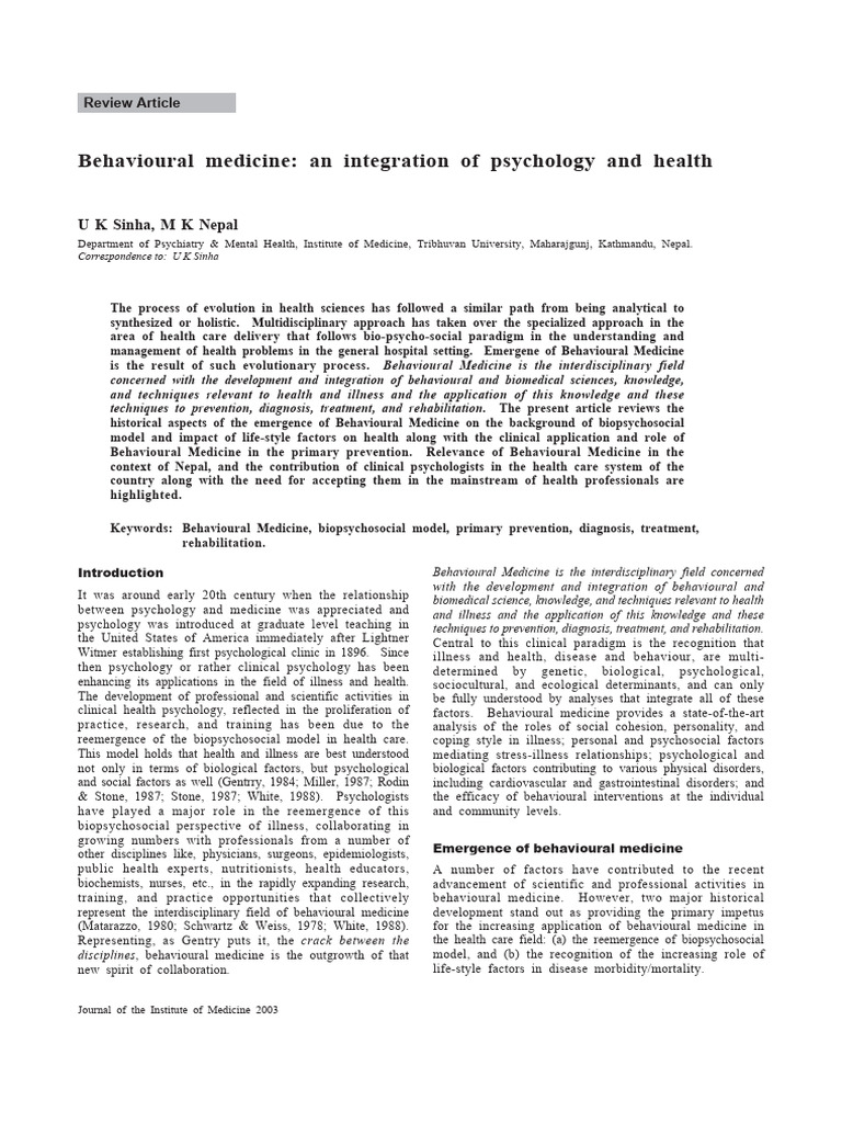 Evolution of Behavioral Medicine in Health | PDF | Psychology | Asthma