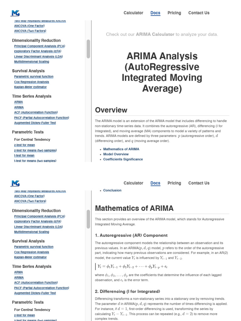 ARIMA Model Overview and Calculator | PDF | Autoregressive Integrated ...