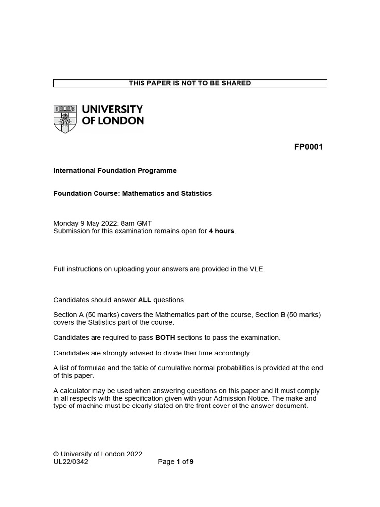 International Foundation Exam: Math & Stats | PDF | Variance ...