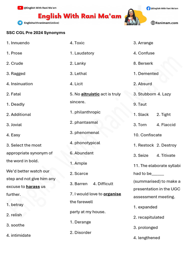 Synonyms (Updated On 9th April. 2025) | PDF