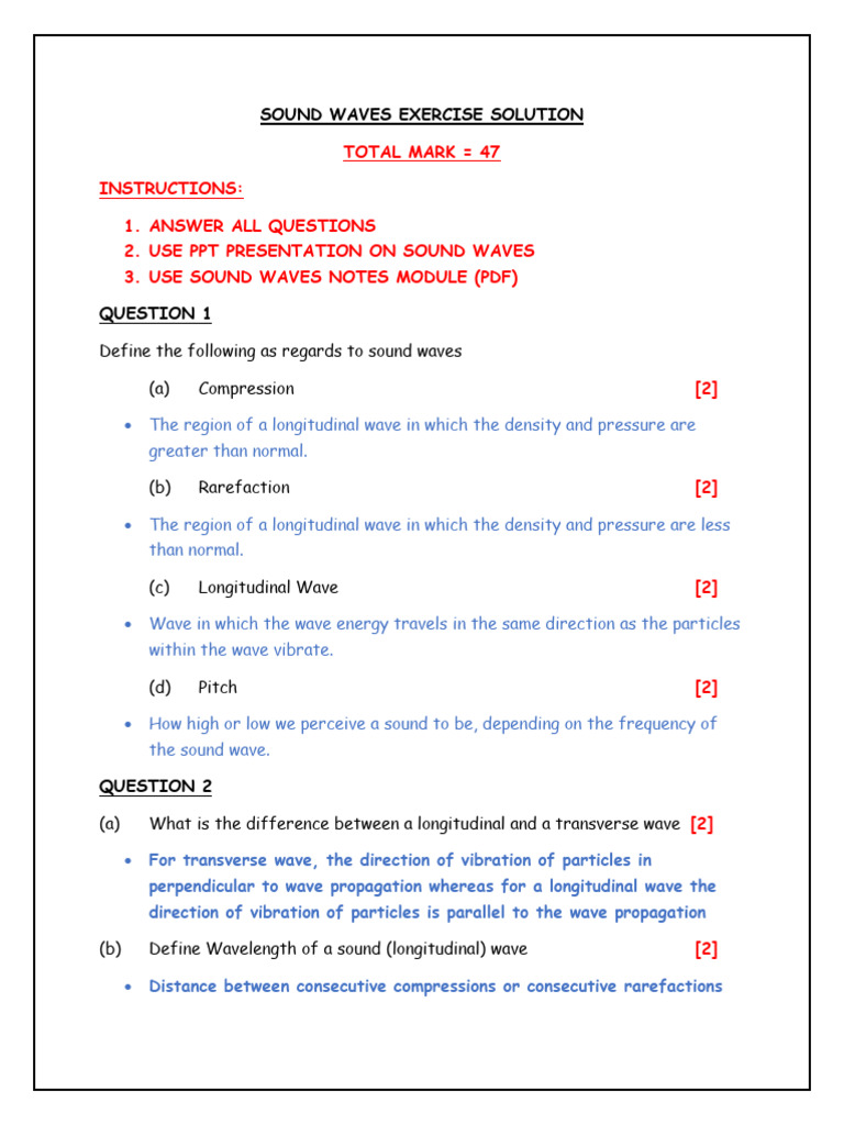 Sound Waves Exercise Solutions Guide | PDF | Sound | Waves