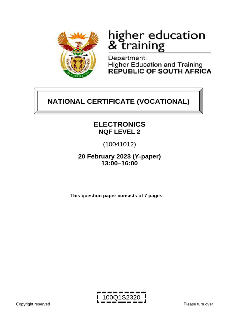 NQF Level 2 Electronics Exam Paper | PDF | Electric Current ...