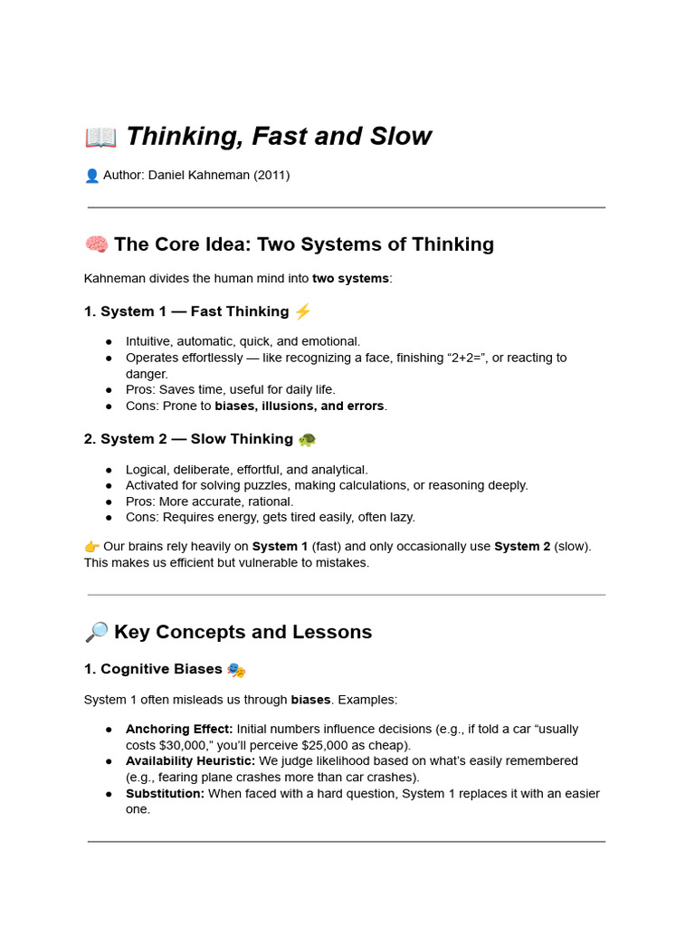 Understanding Fast and Slow Thinking | PDF | Cognition | Cognitive Science