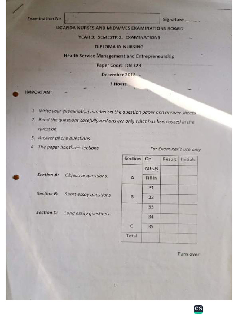 UNMEB Pastpaper Nurses and Midwives Revision Finalists | PDF