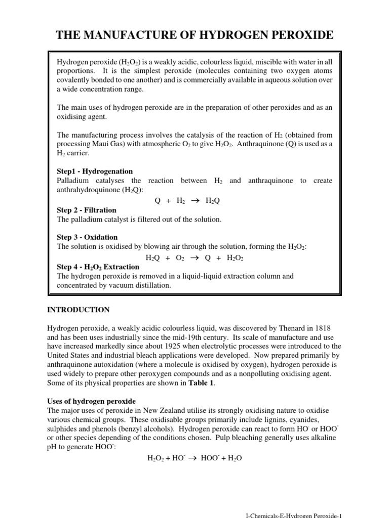 H2O2 Manufacturing Process | PDF