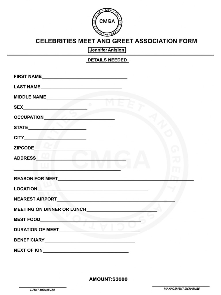 Official Jennifer Aniston Meet and Greet Form | PDF