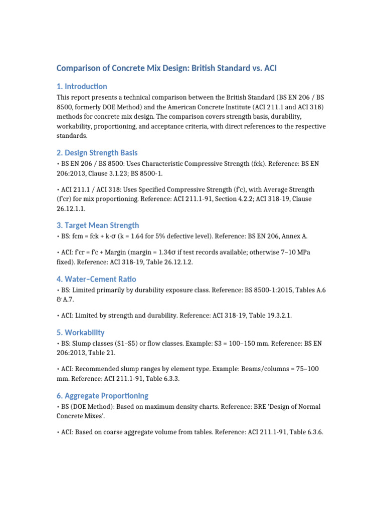 ACI vs. British Standard Concrete Design | PDF | Concrete | Cement