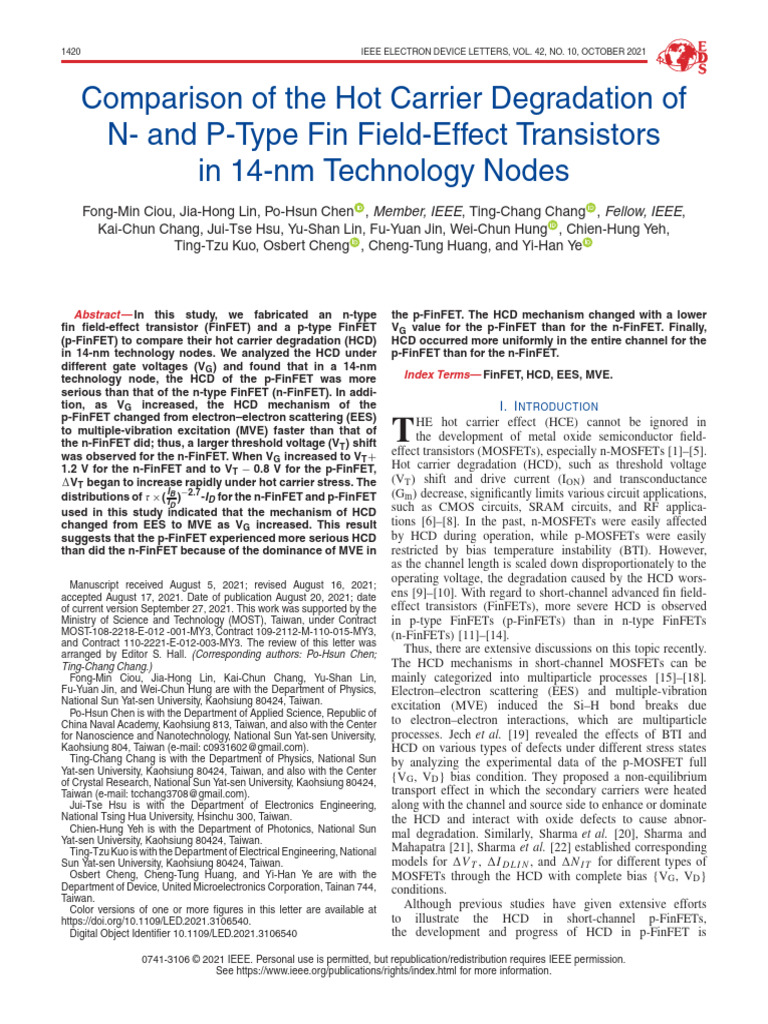 Comparison of The Hot Carrier Degradation of N - and P-Type Fin Field ...