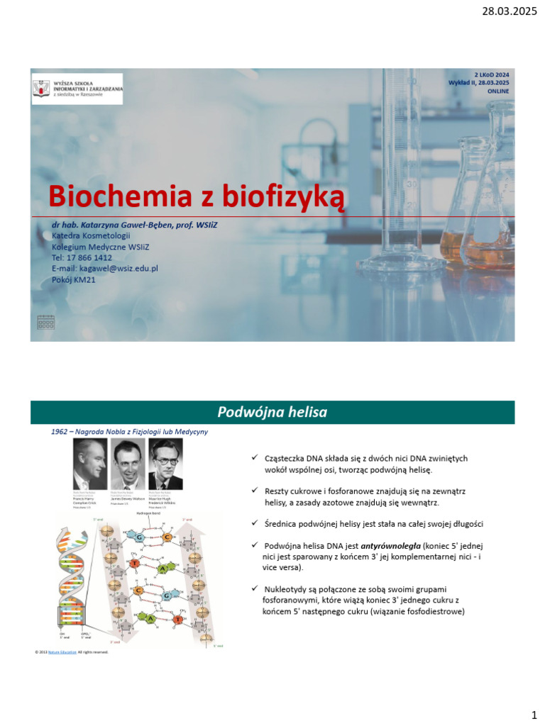 Biochemia Z Biofizyką LKoD WYKŁAD II 27.03.2025 | PDF