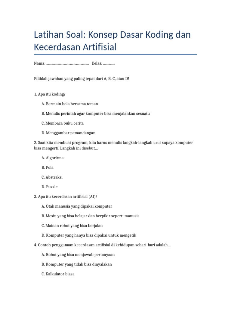Latihan Soal Koding Dan AI | PDF