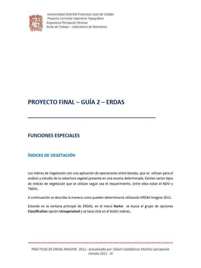Guía de ERDAS Imagine 2011: Índices Vegetales | PDF | Sensores remotos ...