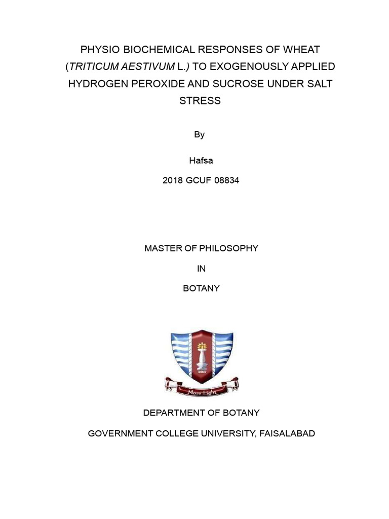Hafsa M.phill Thesis.@ | PDF | Photosynthesis | Reactive Oxygen Species