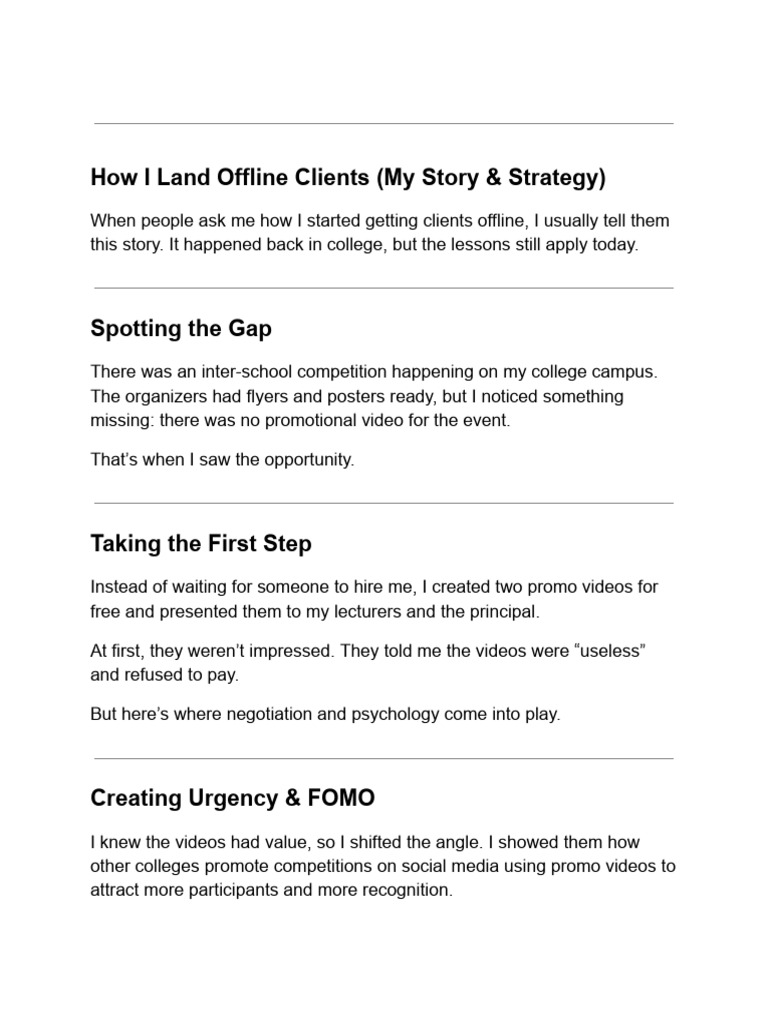 How I Land Offline Clients (My Story & Strategy) | PDF