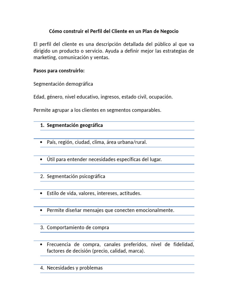Cómo Crear el Perfil del Cliente Ideal | PDF | Plan de negocios ...