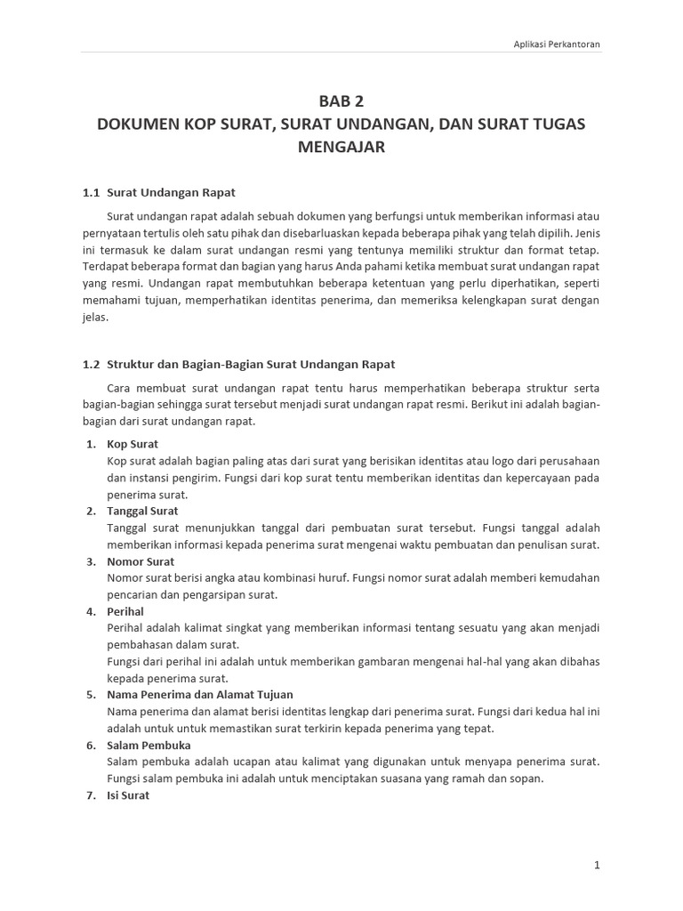 BAB 2 Dokumen Kop Surat, Surat Undangan, Dan Surat Tugas Mengajar | PDF