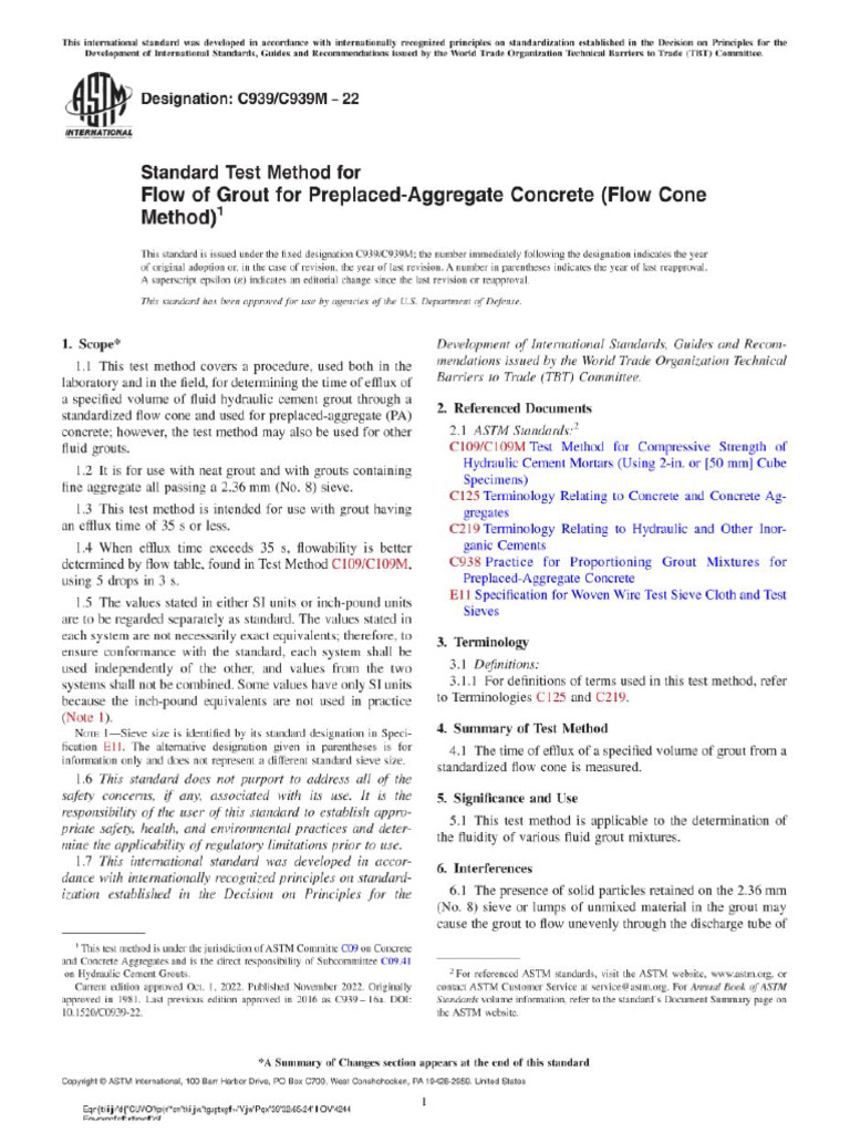 Astm C939 C939M-22 | PDF
